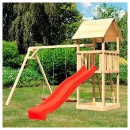 Spielturm Konifera "Rosie", beige (natur, rot), Spielt&uuml;rme, KinderB:347cm H:291cm T:264cm, Holzwerkstoff, BxTxH: 347x264x291 cm, B:347cm H:291cm T:264cm