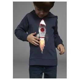 Kapuzensweatshirt Kidsworld "Rakete - Wendepaillette", Jungen, Gr. 104/110, blau (marine), Sweatware, Obermaterial: 100% Baumwolle, Glitzermuster, unifarben, Basic, Rippb&uuml;ndchen, Sweatshirts, lange &Auml;rmel, Basic-Passform, aus Baumwolle, mit Rippb&uuml;ndchen
