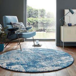 Teppich FLAIR RUGS, H:10mm &Oslash;:160cm, blau, Kunstfaser, Wohnzimmer, Teppiche, "Wonderlust"