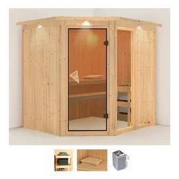 Sauna Karibu "Frigga 2", beige (naturbelassen), Saunaofen, integrierte Steuerung, 9 kW, Saunen, Ofen 9 kW integr. Strg