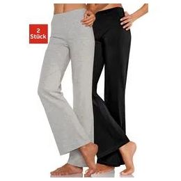 Jazzpants Vivance ACTIVE, Damen, Gr. 48/50, N-Gr, grau (1x hellgrau, meliert, 1x schwarz), Single Jersey, Graumeliert (Obermaterial): 60% Baumwolle, 35% Polyester, 5% Elasthan. Obermaterial: 95% Baumwolle, 5% Elasthan, meliert, unifarben, Basic, Basic lang, Hosen, mit leicht ausgestelltem Bein, Loungewear, Topseller