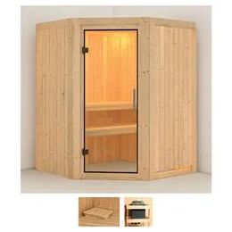 Sauna Karibu "Nanna", beige (naturbelassen), ohne Ofen, (ohne Ofen), Saunen, ohne Ofen