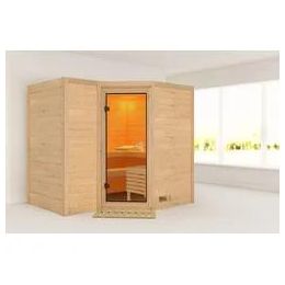 Sauna Karibu "Sanna 2", beige (naturbelassen), ohne Ofen, (ohne Ofen), Saunen, ohne Ofen