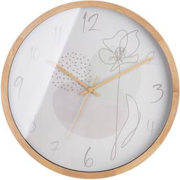Wanduhr, B:42cm H:42cm T:5cm, beige, CASABLANCA BY GILDE, Wohnzimmer, Wanduhren, "Wanduhr One Line Flower"