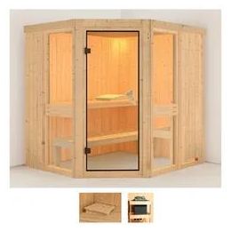 Sauna Karibu "Aline 1", beige (naturbelassen), ohne Ofen, (ohne Ofen), Saunen, ohne Ofen