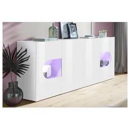 Sideboard Home Affaire "Real,Vitrine,Kommode,Schrank, komplett hochglanz lackiert", wei&szlig; (wei&szlig; hochglanz), B:200cm H:81cm T:40cm, FSC-zertifizierter Holzwerkstoff, Glas, Sideboards, Sideboard, wei&szlig; Hochglanz lackiert mit 4 T&uuml;ren davon 2 Glast&uuml;ren, Breite 200
