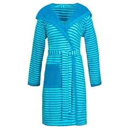 Damenbademantel Esprit "Striped Hoody, ideal f&uuml;r Sauna & Spa, Hotelbademantel, Morgenmantel" Gr. XS, blau (turquoise), L:97cm, Rundstrickware, Hausm&auml;ntel, mit Kapuze, gestreift