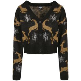 Urban Classics Damen Cardigan "Urban Classics Damen Ladies Short Oversized Christmas Cardigan"schwarz, gold, Gr. L, unifarben, 70% Polyacryl, 20%