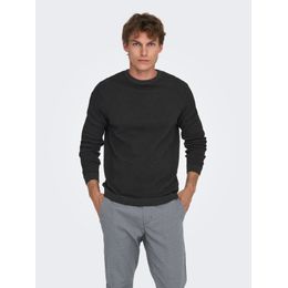 Only & Sons ONLY & SONS Herren Rundhalspullover "ONSTAPA REG 12 STRUC LS CREW KNIT NOOS", grau, Gr. S, gemustert, Strick, Obermaterial: 100% Baumwolle, Pullover
