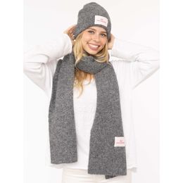 Zwillingsherz Damen Strickschal ""Zwillingsherz Patch""anthrazit, unifarben, Strick, Materialmix, Modet&uuml;cher, gerippt, mit Wolle und Patch