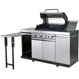 Kombigrill El Fuego, B:150,5cm H:116,5cm T:58cmsilber, Grills, "Augusta", 17 kW Gesamtleistung, auch als Holzkohlegrill verwendbar