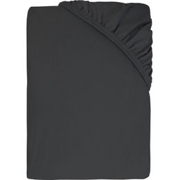 Spannbettlaken Dyckhoff "Uni", schwarz, B:90cm L:200cm, Jersey, Obermaterial: 95% Baumwolle, 5% Elasthan, Bettlaken, Spannbettlaken, Angenehm weich, besonders flexibel, bis 25cm Matratzenh&ouml;he