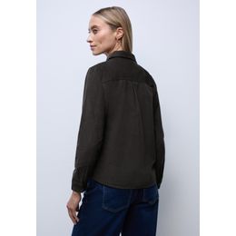 Street One Damen Langarmbluseschwarzest braun, Gr. 46, unifarben mit Farbeinsatz, Web, 100% Baumwolle, Blusen, mit Knopfleiste