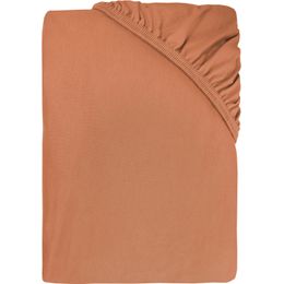 Spannbettlaken Dyckhoff "Uni", kupfer, B:90cm L:200cm, Jersey, Obermaterial: 95% Baumwolle, 5% Elasthan, Bettlaken, Spannbettlaken, Angenehm weich, besonders flexibel, bis 25cm Matratzenh&ouml;he
