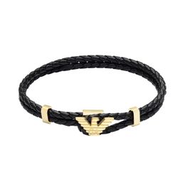 Emporio Armani Damen Lederarmband "Schmuck Geschenk Edelstahl, Leder", 21cm, Edelstahl Ledergelbgoldfarben, schwarz, Edelstahl, Leder, Armb&auml;nder
