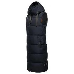 Steppweste Navahoo "Schnuffelchen", Damen, Gr. XS (34), blau (navy), Oberstoff: 100% Polyester. Futter: 100% Polyester. Wattierung: 100% Polyester, gerade knielang, hoch geschlossener Ausschnitt, Westen Steppweste, warme Damen Outdoor-Weste lang mit Kapuze