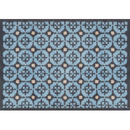 Fu&szlig;matte TURTLE MAT "Parterre Blue", blau, B:60cm H:9mm L:85cm, Obermaterial: 85% Baumwolle, 15% Viskose, Teppiche, Fu&szlig;matte