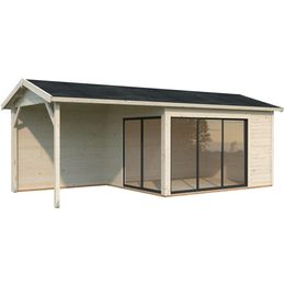Gartenhaus Palmako "Amanda Slide", beige (natur), Fu&szlig;boden im Gartenhaus, ohne Dacheindeckung, Massivholz, Gartenh&auml;user, Gartenhaus, verschiedene Farben