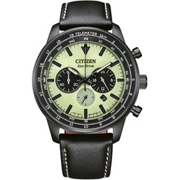 Citizen Herren Chronograph, schwarz, Armbanduhren, Armbanduhr, Herrenuhr, Solar, Stoppfunktion, Lederarmband