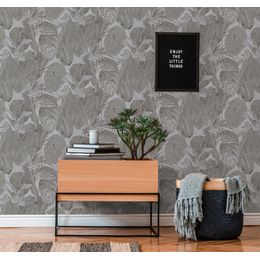 Livingwalls LIVING WALLS Vliestapete "Famous Garden Natur-Tapete Mustertapete Dschungel-Optik Dschungeloptik", B/L: 0,53m x 10,05m, Rollen: 1, grau, Wohnzimmer,