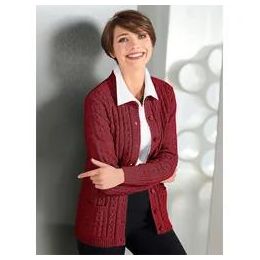 Strickjacke Classic Basics, Damen, Gr. 52, rot (rot, meliert), 73% Polyacryl, 20% Polyamid, 7% Polyester, meliert, figurumspielend, Strickjacken Strickjacke
