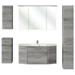 Badm&ouml;bel-Set SAPHIR "Quickset 5-teilig, Glaswaschtisch und LED-Spiegelschrank", grau (graphit struktur quer nachbildung), B:175cm H:200cm T:48cm, Holzwerkstoff, Kastenm&ouml;bel-Sets, Badm&ouml;bel-Set, Hochschrank, Unterschrank, H&auml;ngeschrank, inkl. T&uuml;rd&auml;mpfer