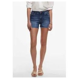 Jeansshorts Only "ONLBLUSH &ndash; Jeansshorts mit fransigem Saum", Damen, Gr. L (40), N-Gr, blau (dunkelblau denim), Denim/Jeans, Obermaterial: 92% Baumwolle, 6% Elastomultiester, 2% Elasthan, Abriebeffekte, skinny fit, Jeans Jeansshorts, Abriebeffekte, modisch, skinny fit, Rundhals, regular fit