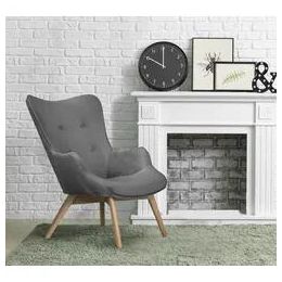 Sessel Home Affaire "Nicko", grau, B:71cm H:96cm T:86cm, 100% Polyester, Sessel, Design-Sessel Sessel mit Hocker Lounge-Sessel Einzelsessel, wahlweise mit und ohne Hocker