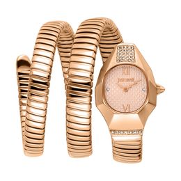 Damen Quarzuhr "Signature Snake"ros&eacute;goldfarben, JUST cavalli time, Armbanduhren, Armbanduhr, Damenuhr, Edelstahlarmband, analog, Kristallsteine
