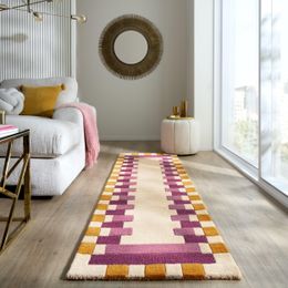Wollteppich FLAIR RUGS, B:60cm H:10mm L:230cm, pink, Wolle, Wohnzimmer, Teppiche, "Kai Wool Border", Kai Wool Border L&auml;ufer Teppich