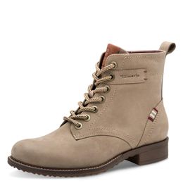 Tamaris Damen Schn&uuml;rboots, Gr. 36taupe, Leder, Textil, Schuhe, Blockabsatz, Schn&uuml;rstiefelette, Kontrastnaht an der Ferse und Rahmen