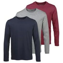 MAN'S WORLD Langarmshirt MAN'S WORLD "neue Farbe ", Herren, Gr. 40/42 (XS), bunt (rot, marine, grau, meliert), Single Jersey, Graumeliert (Obermaterial): 90% Baumwolle, 10% Viskose. Obermaterial: 100% Baumwolle, unifarben, Basic, regular fit, Rundhals, normaler Saum, Shirts Langarmshirt, Langarm, unifarben, aus Baumwolle, im 3er-Pack, Topseller