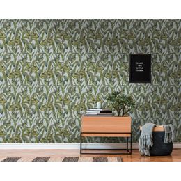 Livingwalls LIVING WALLS Vliestapete "Drawn Into Nature Dschungel-Tapete Mustertapete Floral Natur", B/L: 0,53m x 10,05m, Rollen: 1, blau, Wohnzimmer, Tapeten,