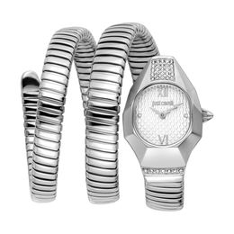Damen Quarzuhr "Signature Snake", silber, JUST cavalli time, Armbanduhren, Armbanduhr, Damenuhr, Edelstahlarmband, analog, Kristallsteine