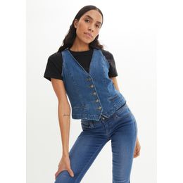 bonprix Damen Jeansweste "Stretch-Jeansweste", blau, Gr. 48, unifarben, Denim/Jeans, Obermaterial: 82% Baumwolle, 17% Polyester, 1% Elasthan, Westen,