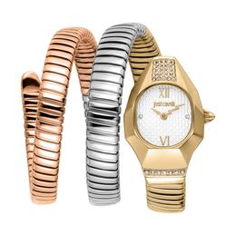 Damen Quarzuhr "Signature Snake", gold, JUST cavalli time, Armbanduhren, Armbanduhr, Damenuhr, Edelstahlarmband, analog, Kristallsteine