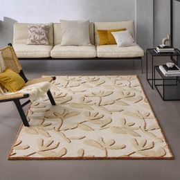 Teppich Wecon Home, B:140cm H:16mm L:200cm, beige, Schurwolle, Wohnzimmer, Teppiche, "Summers Peak", Kurzflorteppich, Naturfaser, floral,