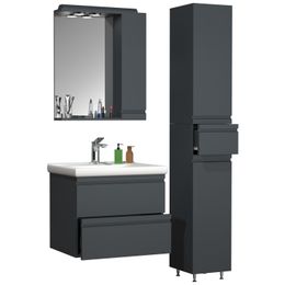 Waschtisch Vcm, B:60cm T:46cm, schwarz, Badezimmer, Waschtische, "4-tlg. Waschplatz Waschtisch Schubladen Silora L"
