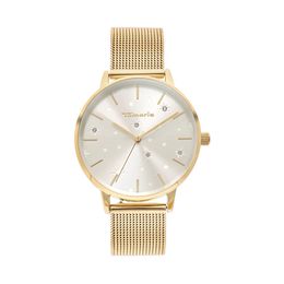 Tamaris Damen Quarzuhr, gold, Armbanduhren, Armbanduhr, Damenuhr, Edelstahlarmband, analog, Zirkonia (synth.)