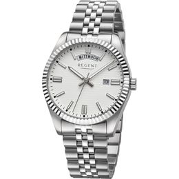 Regent Uhren REGENT Herren Quarzuhr, silber, Armbanduhren, Armbanduhr, Herrenuhr, Edelstahlarmband, analog, Tag, Wochentag