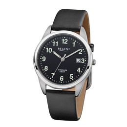 Regent Uhren REGENT Herren Quarzuhr, schwarz, Armbanduhren, Armbanduhr, Herrenuhr, Lederarmband, analog, Tag