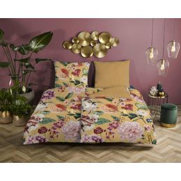 Wendebettw&auml;sche Descanso, braun, Satin (Bio-Baumwolle), Obermaterial: 100% Baumwolle, Bettw&auml;sche, "Fiori", Baumwolle, Satin, 135x200, Biese,