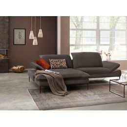 Ecksofa W.Schillig, B:294cm H:87cm T:185cm, braun, Chenille-Flachgewebe R66 (85% Polyester, 15% Nylon);Longlife Xtra-Leder Z59: Glattleder mit