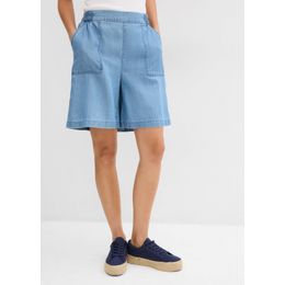bonprix Schlupf-Shorts mit k&uuml;hlendem Leinenanteil, blau, Gr.44, Weit geschnittene Shorts in Bermuda-L&auml;nge mit teil-elastischem Komfortbund, aus Leinen
