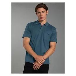 Poloshirt TRIGEMA "TRIGEMA Poloshirt aus Single-Jersey", Herren, Gr. M, blau (jeans, melange), Single Jersey, 100% Baumwolle, Basic, lang, ohne Ausschnitt, Shirts