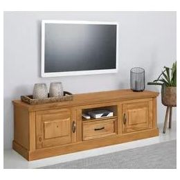 Lowboard OTTO HOME "Selma", beige (natur gebeizt, gewachst), B:160cm H:50cm T:45cm, MDF, Massivholz, Sideboards, Lowboard, TV-Kommode, Breite 160 cm, 1 Schubkasten, 2 T&uuml;ren