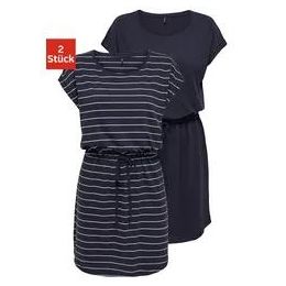 Shirtkleid Only "ONLMAY LIFE S/S DRESS 2 PACK CS JRS", Damen, Gr. XXL (44), N-Gr, blau (night sky detail:pack nigth sky stripe cloud dancer (nadia)), Jersey, Obermaterial: 100% Baumwolle, gestreift, regular fit kurz, Rundhals, Kleider Shirtkleid, Baumwolle, regular fit, Rundhals