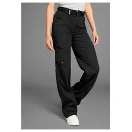 Cargohose Kangaroos, Damen, Gr. 40, N-Gr, schwarz, Web, Obermaterial: 50% Baumwolle, 46% Polyamid, 4% Elasthan, kontrastfarbene Details, unifarben, bequem bodenlang, Hosen Cargohose, mit besonderem Taschen-Design, Topseller