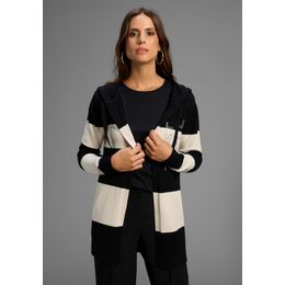 Kapuzenstrickjacke Laura Scott, Damen, Gr. 32/34, schwarz, sand, gestreift, Strick, Obermaterial: 50% Viskose, 28% Polyester, 22% Polyamid, gestreift, figurumspielend lang, Rippb&uuml;ndchen, Strickjacken, Winterstrick mit Streifen und Glitzerdetails - NEUE KOLLEKTION