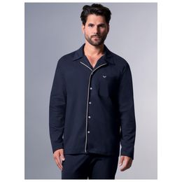 TRIGEMA Herren Schlafanzug "TRIGEMA Schickes Schlafanzug Oberteil mit Knopfleiste", Gr. XXXL, blau, Single Jersey, 100% Baumwolle, Homewear-Sets
